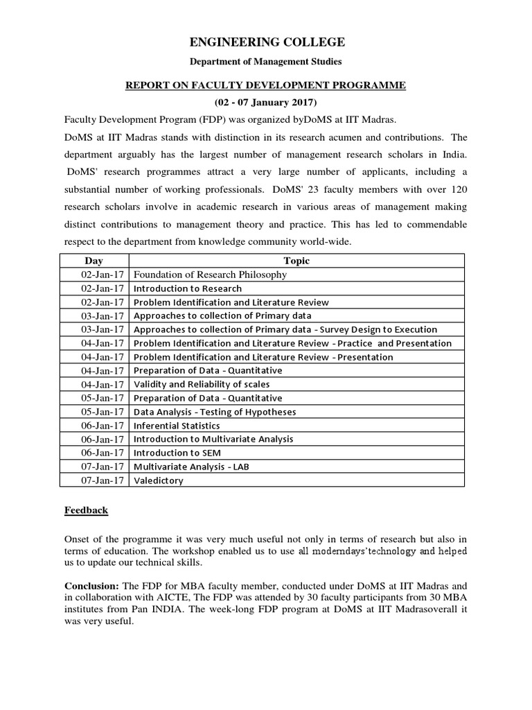 Format On Report On Faculty Development Programme | PDF