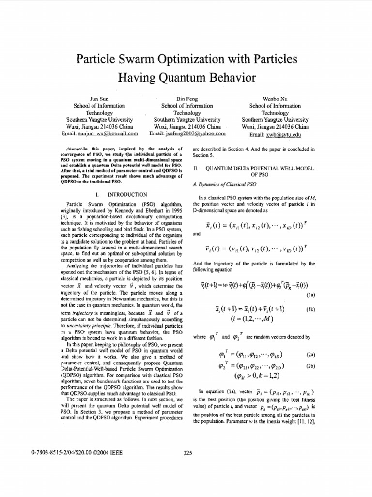 PSO With Particles Having Quantum Behavior | PDF | Wave Function ...