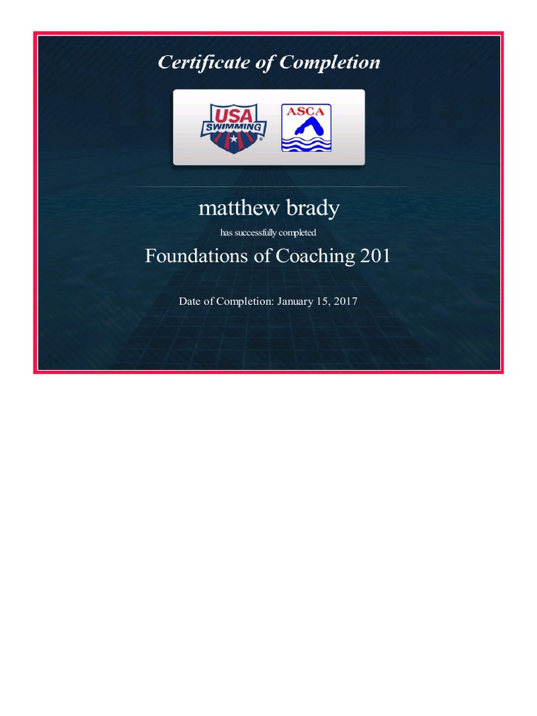 Matthew Brady: Foundations of Coaching 201 Completion | PDF