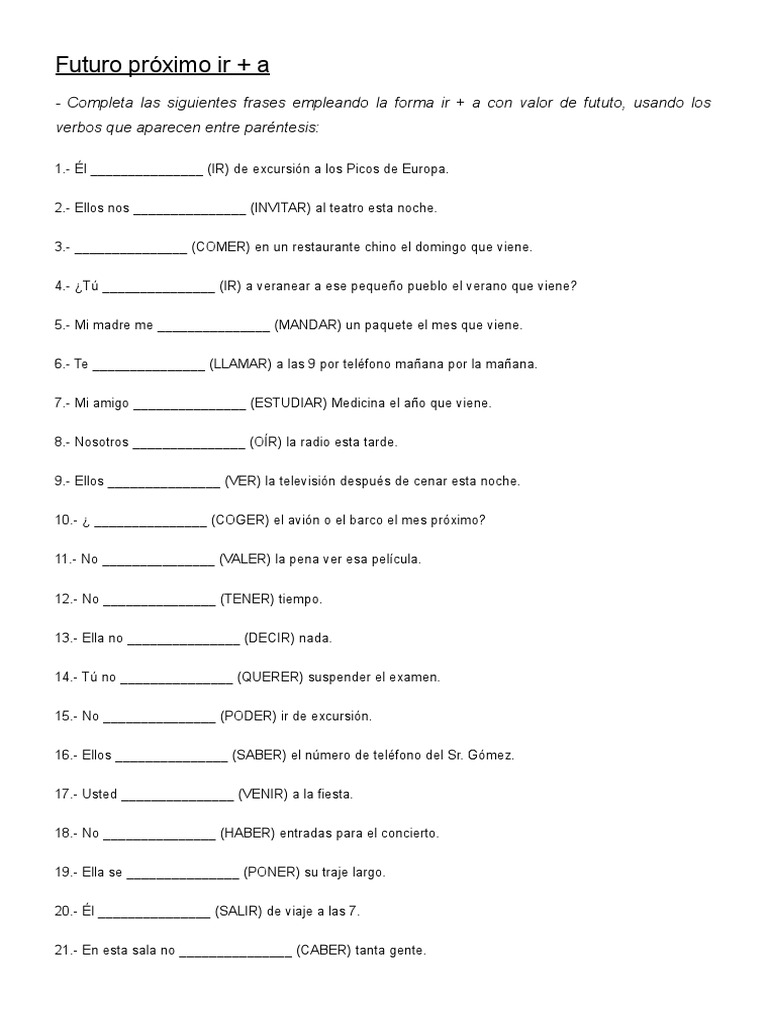 Ejercicios Futuro Próximo Ir Pdf Ocio
