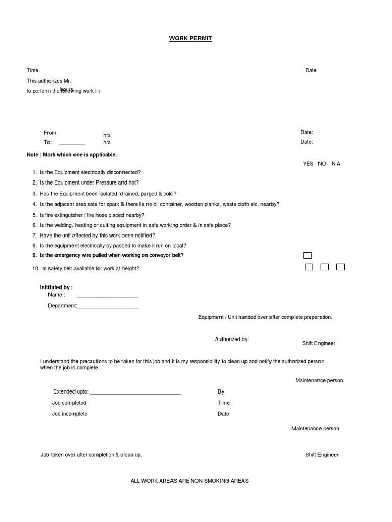 Work Permit | Mechanical Engineering | Industries