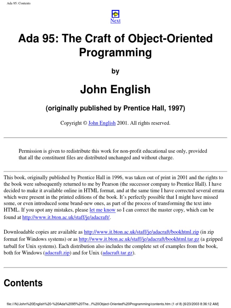 John English Ada 95 The Craft of Object-Oriented Programming PDF | PDF ...
