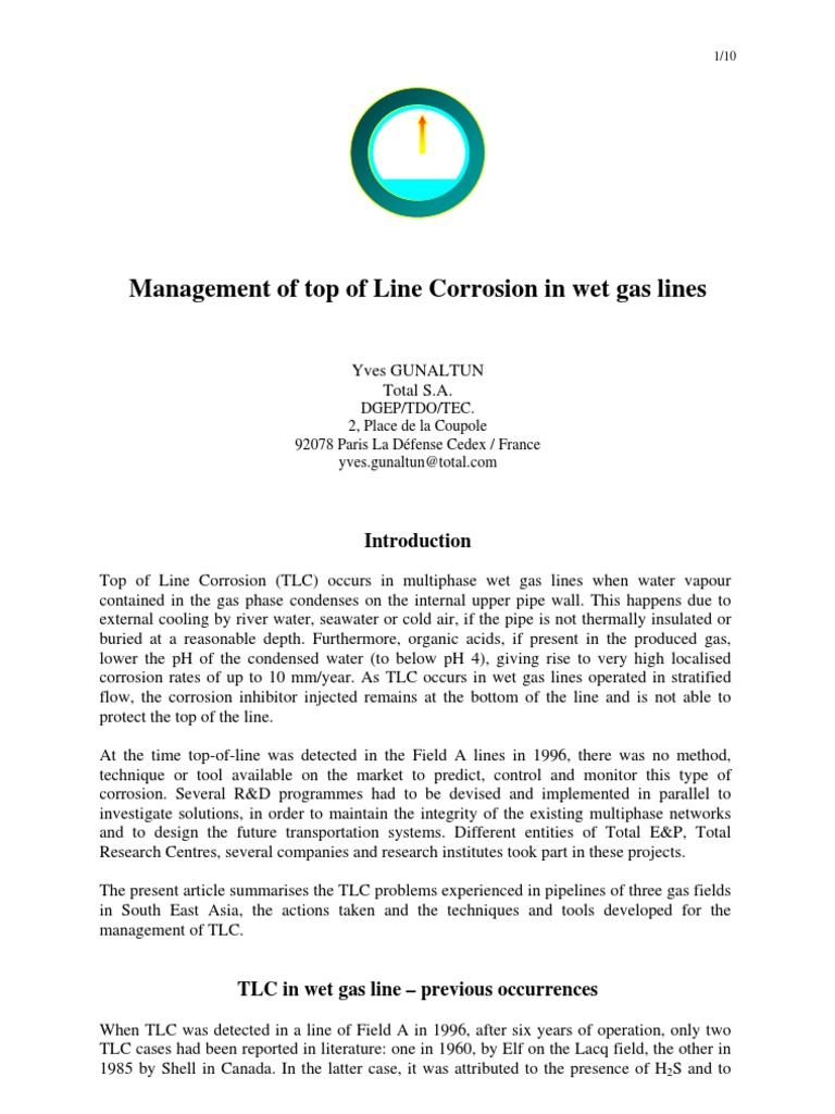 Management of Top of Line Corrosion in Wet Gas Lines | PDF | Corrosion ...