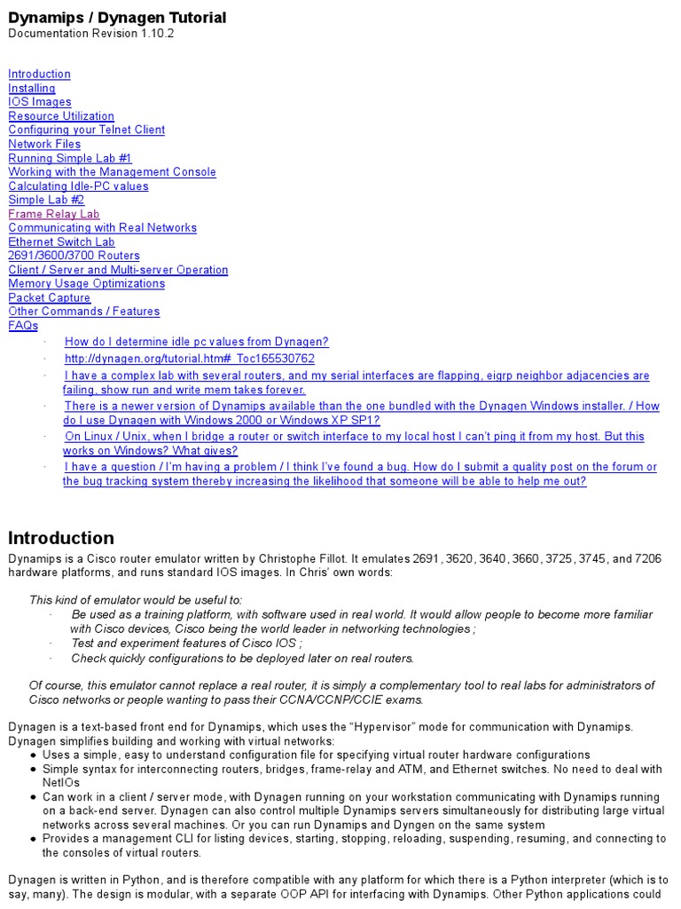 Dynamips - Dynagen Tutorial | PDF | System Software | Computer Data