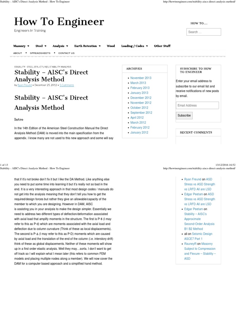 Stability - AISC's Direct Analysis Method - How To Engineer | PDF | Bending | Deformation ...