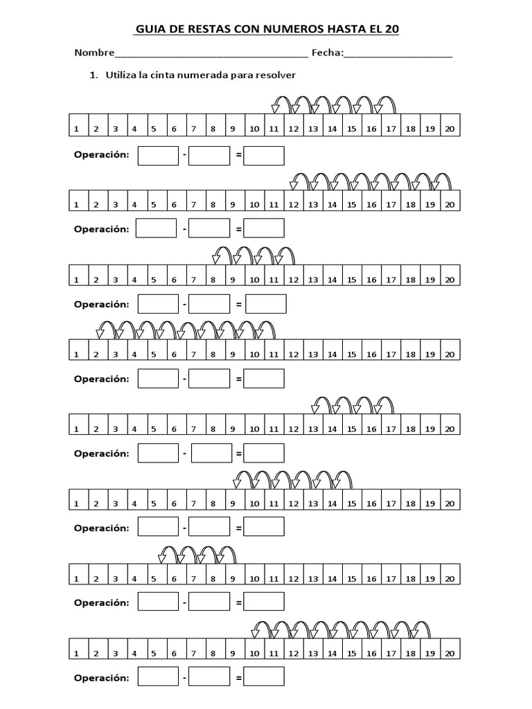 Guia de Restas Con Numeros Hasta El 20 | PDF
