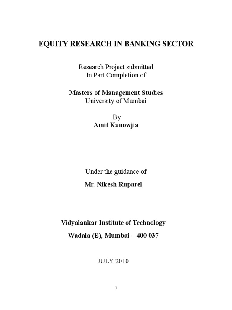 Equity Research in Banking Sector Analysis | PDF | Equity (Finance ...