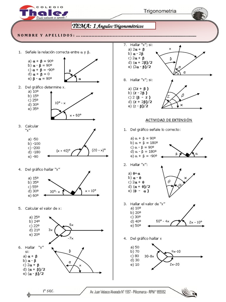 Ficha 1,2 y 3 (I BIM.) - TRIGONOMETRIA | PDF