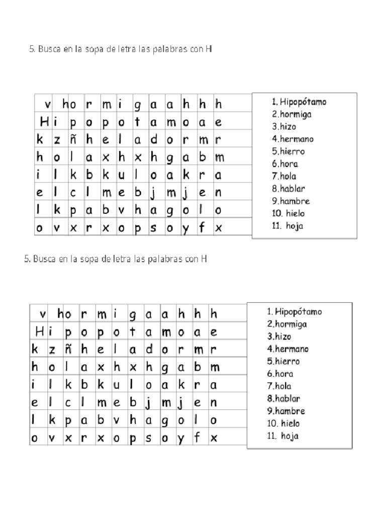 Sopa de Letras. Uso de La Letra H | PDF