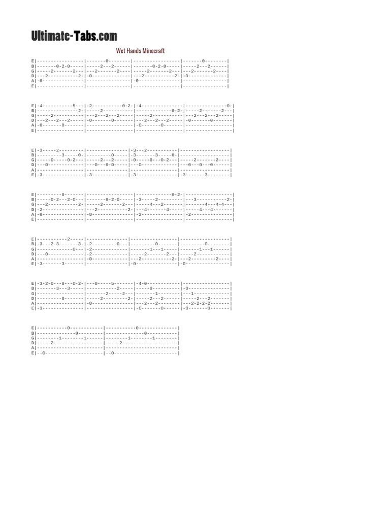 Wet Hands Minecraft Guitar Tab | PDF | Notación musical | Composiciones ...