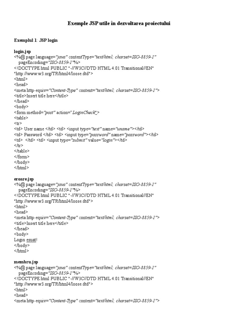Exemple JSP Utile În Dezvoltarea Proiectului | PDF | Java Servlet | Object Oriented Programming
