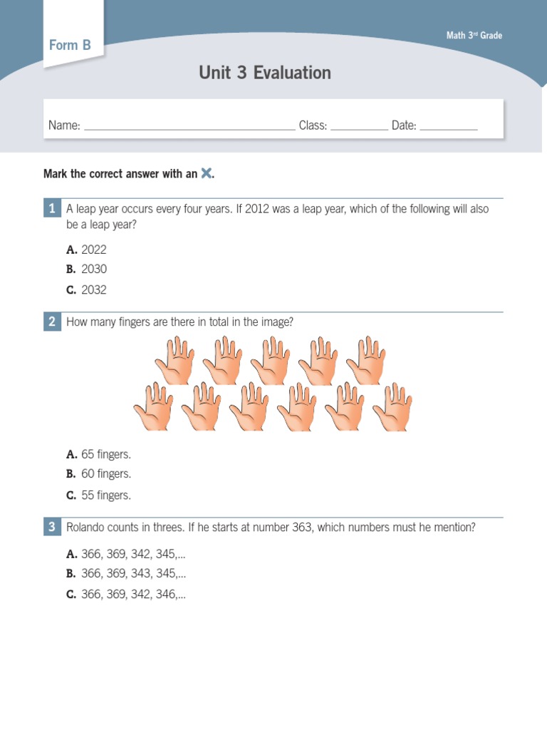 3rd Grade Math Unit 3 Evaluation | PDF | Division (Mathematics) | Algebra