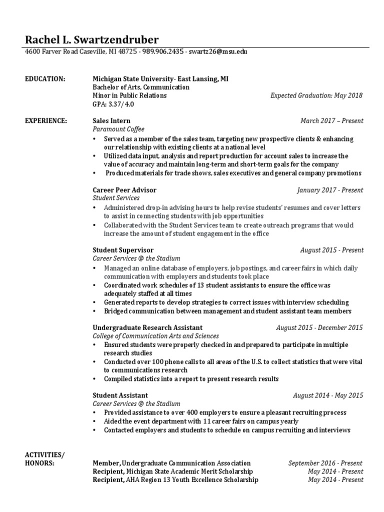 Rachel's Resume | PDF | Michigan State University | Academia