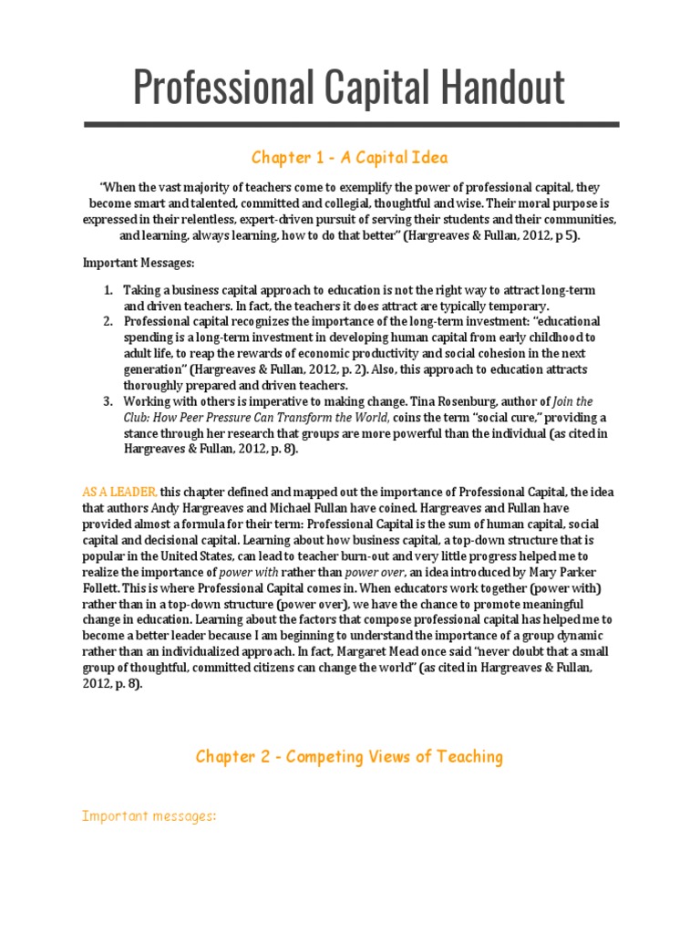 Professional Capital Handout: Chapter 1 - A Capital Idea | PDF ...
