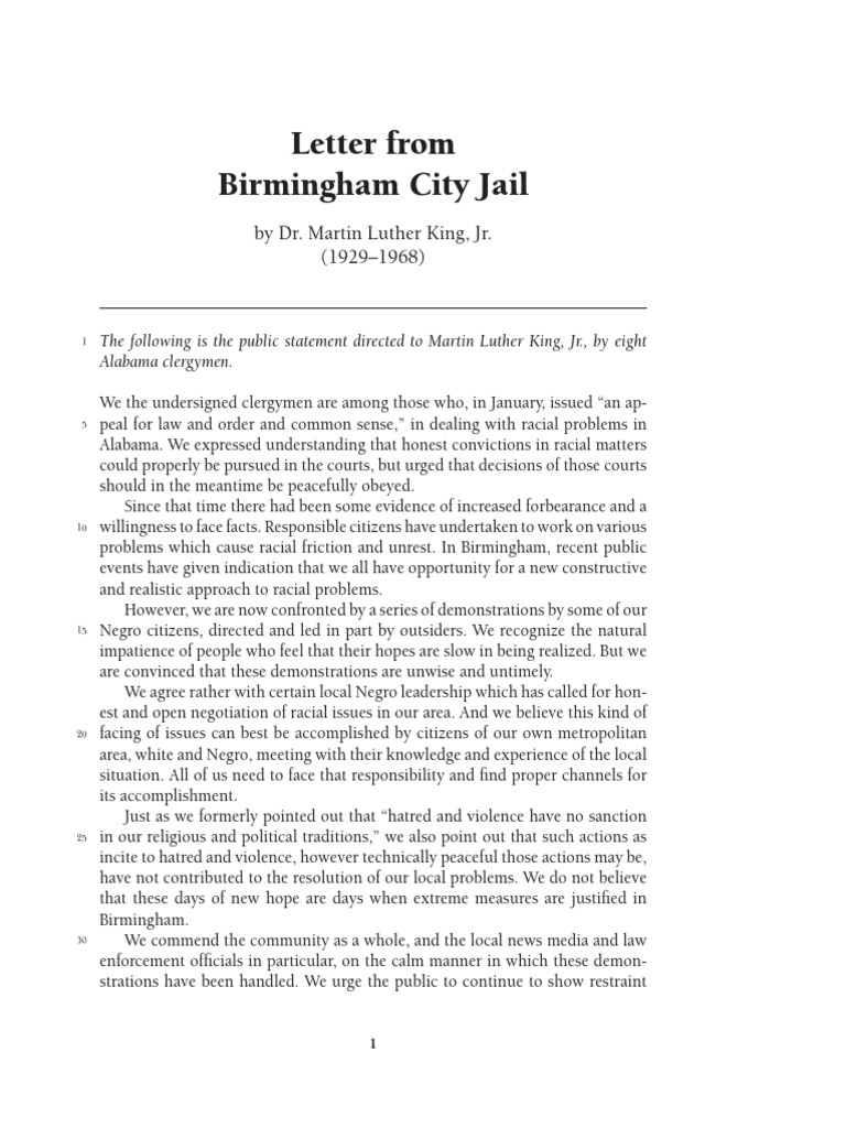 Martin Luther King, Letter From Birmingham Jail | PDF