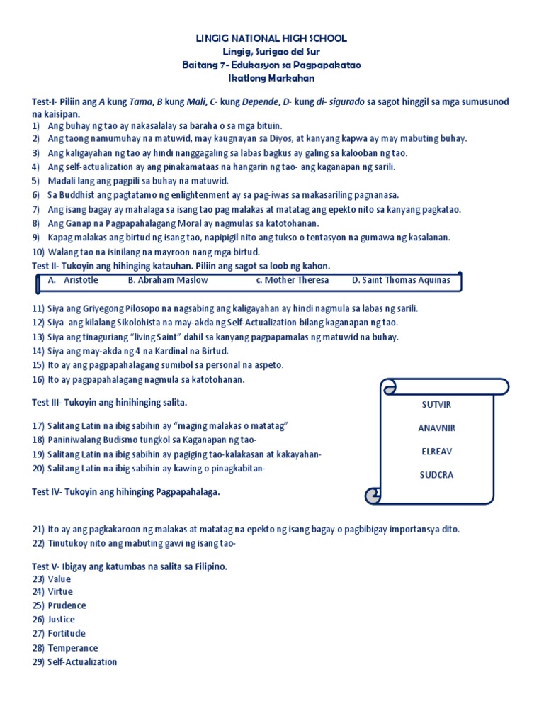 3rd Quarter Exam in Esp-7