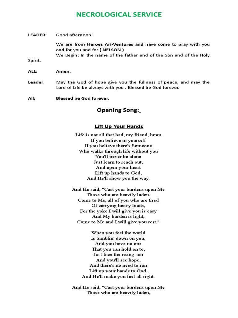 necrological service.docx | Lord's Prayer | Religious Behaviour And ...