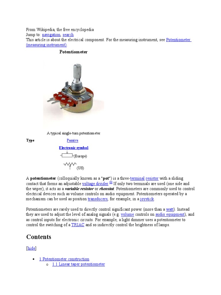 Potentiometer: Navigation Search Potentiometer (Measuring Instrument ...