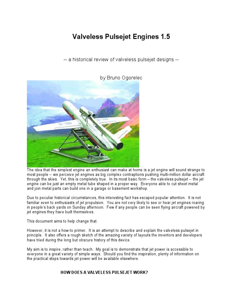 Valveless Pulsejet Engines 1.5 | PDF | Aerodynamics | Jet Engine