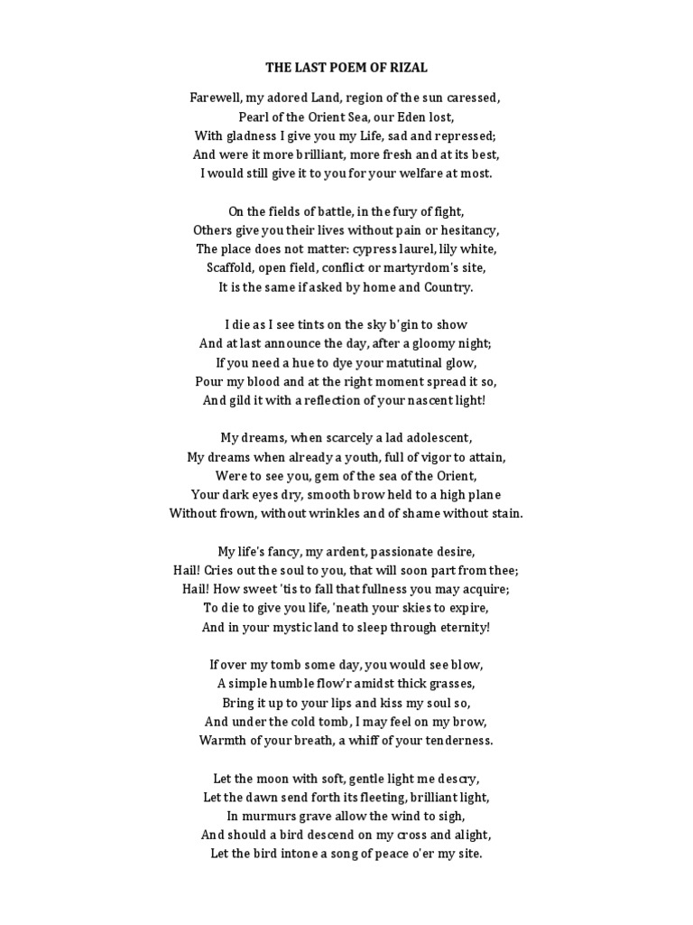 The Last Poem of Rizal | PDF | Religion And Belief
