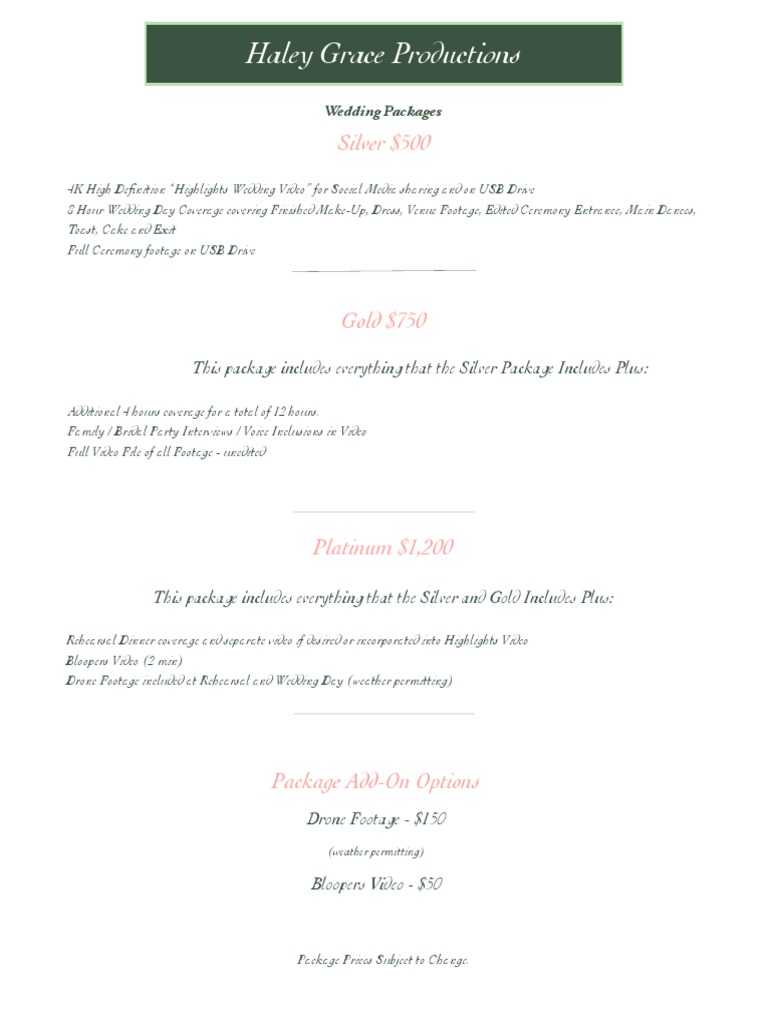 Haley Grace Packages | PDF