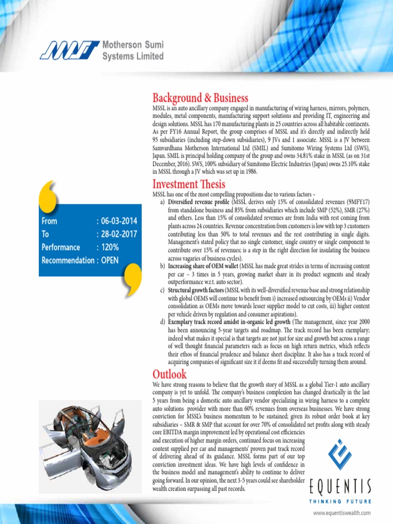 Motherson Sumi Systems Overview | PDF | Outsourcing | Business