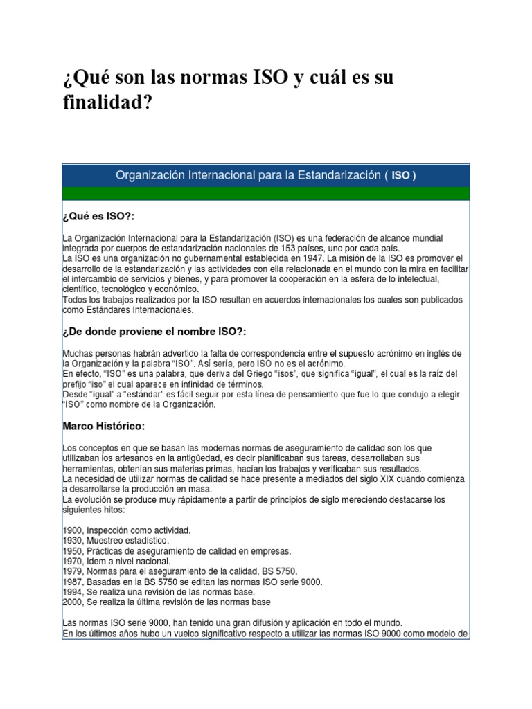 Qué Son Las Normas ISO y Cuál Es Su Finalidad | PDF | Organización internacional para la ...