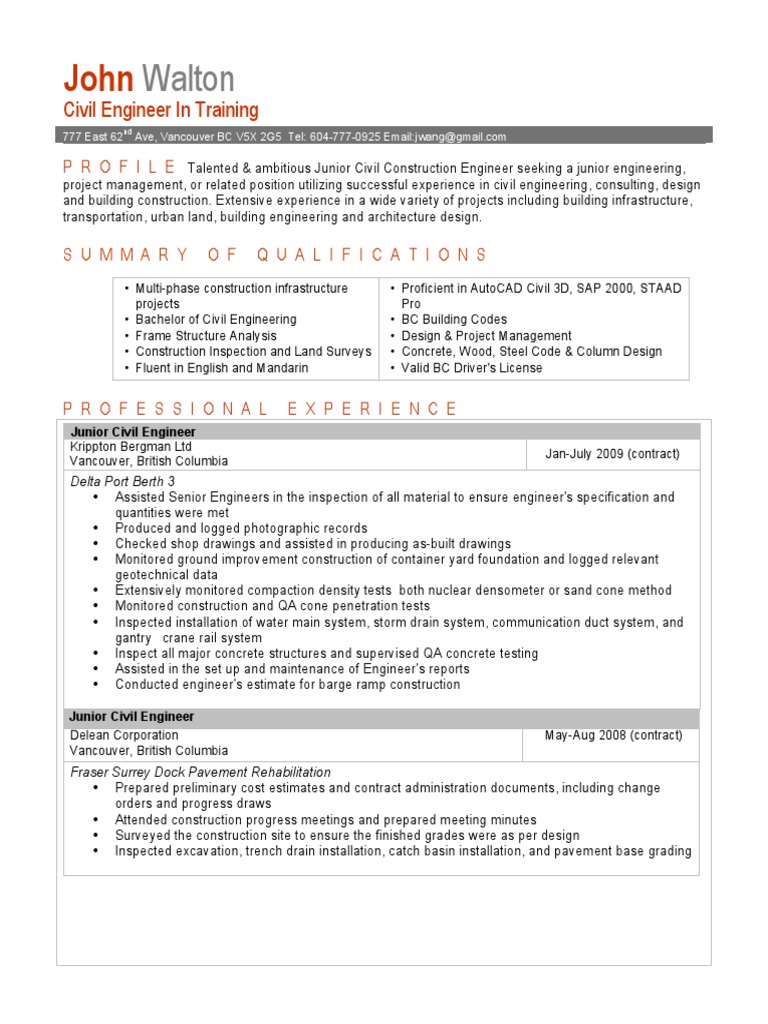 Entry Level Civil Engineer Resume PDF Downlaod | PDF | Civil ...