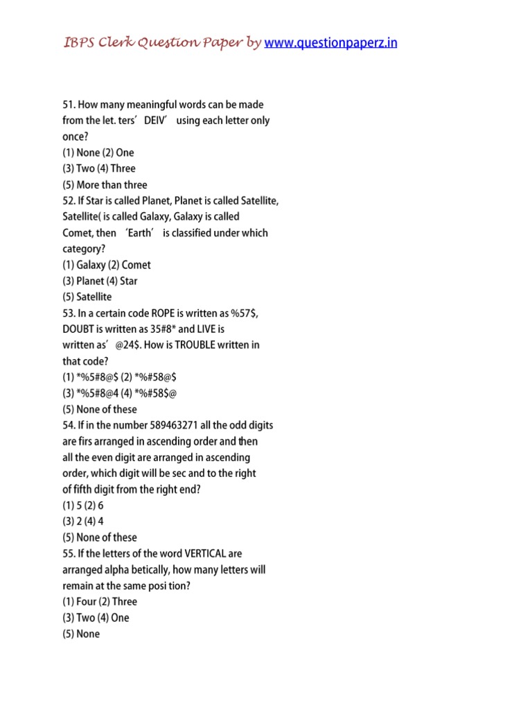 IBPS Clerk Question Paper by | PDF