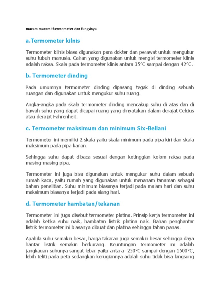 Jenis Termometer dan Fungsinya | PDF
