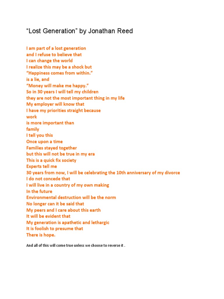 Lost Generation Reverse Poem