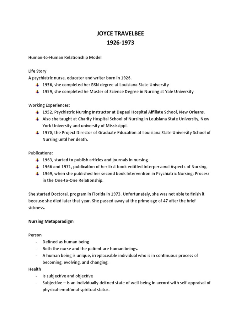 Joyce Travelbee's Human Relationship Model | PDF | Psychiatric And ...