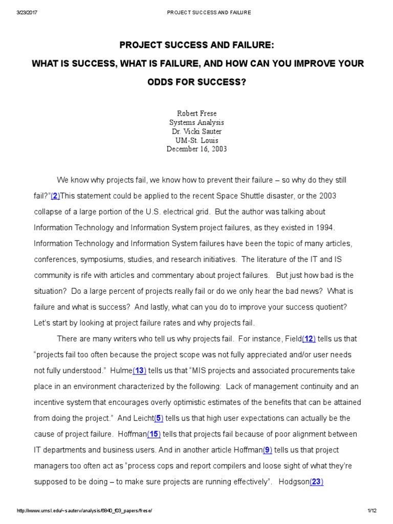 Project Success and Failure | PDF | Insight | Project Management