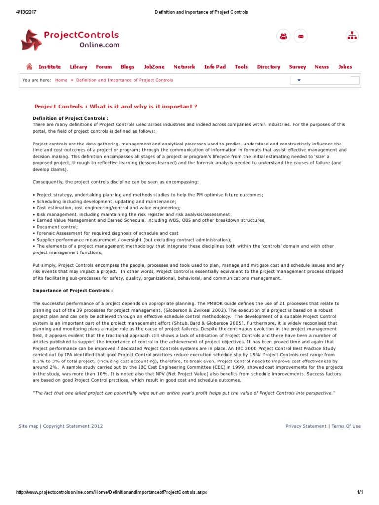 Definition and Importance of Project Controls | PDF | Project ...