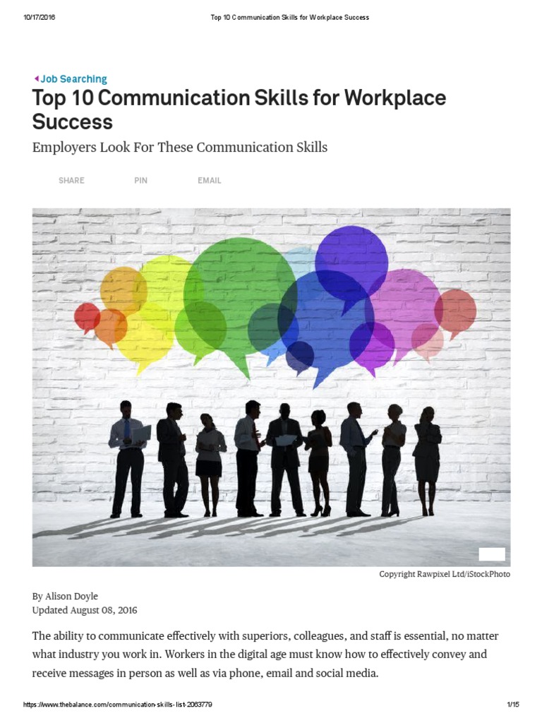 Top 10 Communication Skills For Workplace Success Pdf Nonverbal