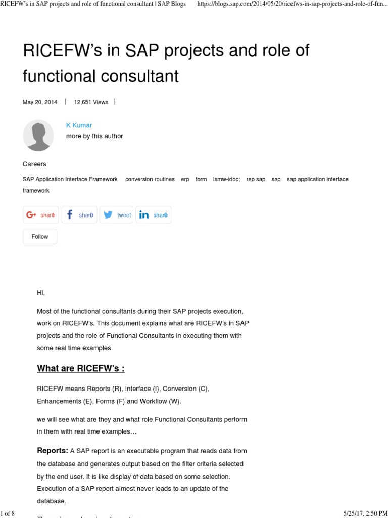 RICEFW's in SAP Projects and Role of Functional Consultant - SAP Blogs ...