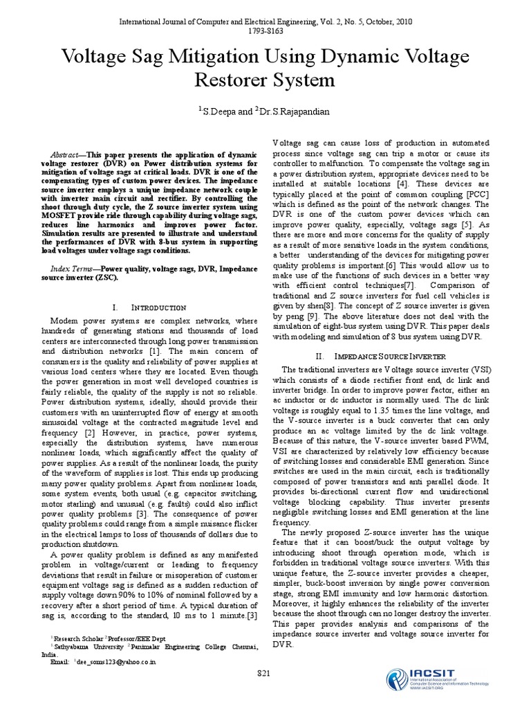 Voltage Sag Mitigation Using Dynamic Voltage Restorer System | PDF | Power Inverter | Electrical ...