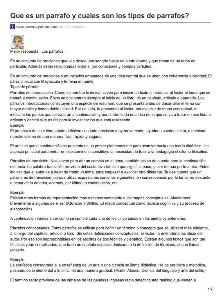 Que Es Un Parrafo y Cuales Son Los Tipos de Parrafos | PDF | Oración ...