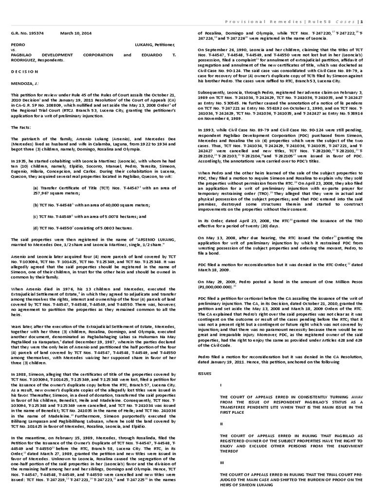 Rule 58 Cases Full Text | PDF | Injunction | Writ