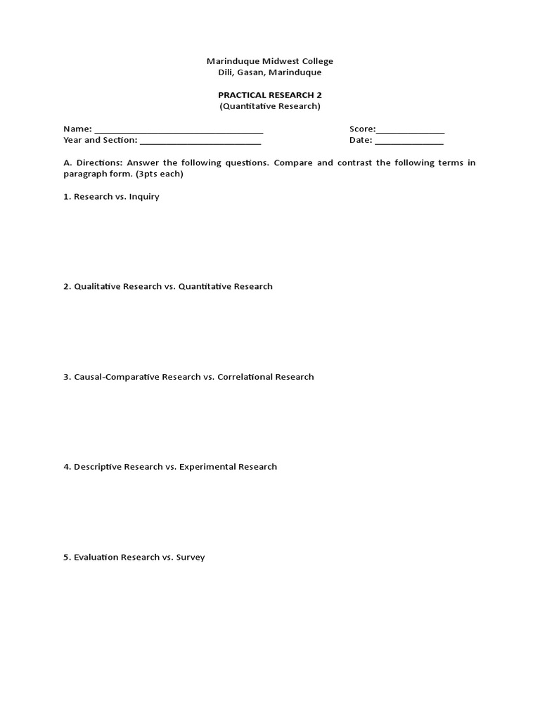 Practical Research 2 Quiz1 | PDF | Survey Methodology | Quantitative ...