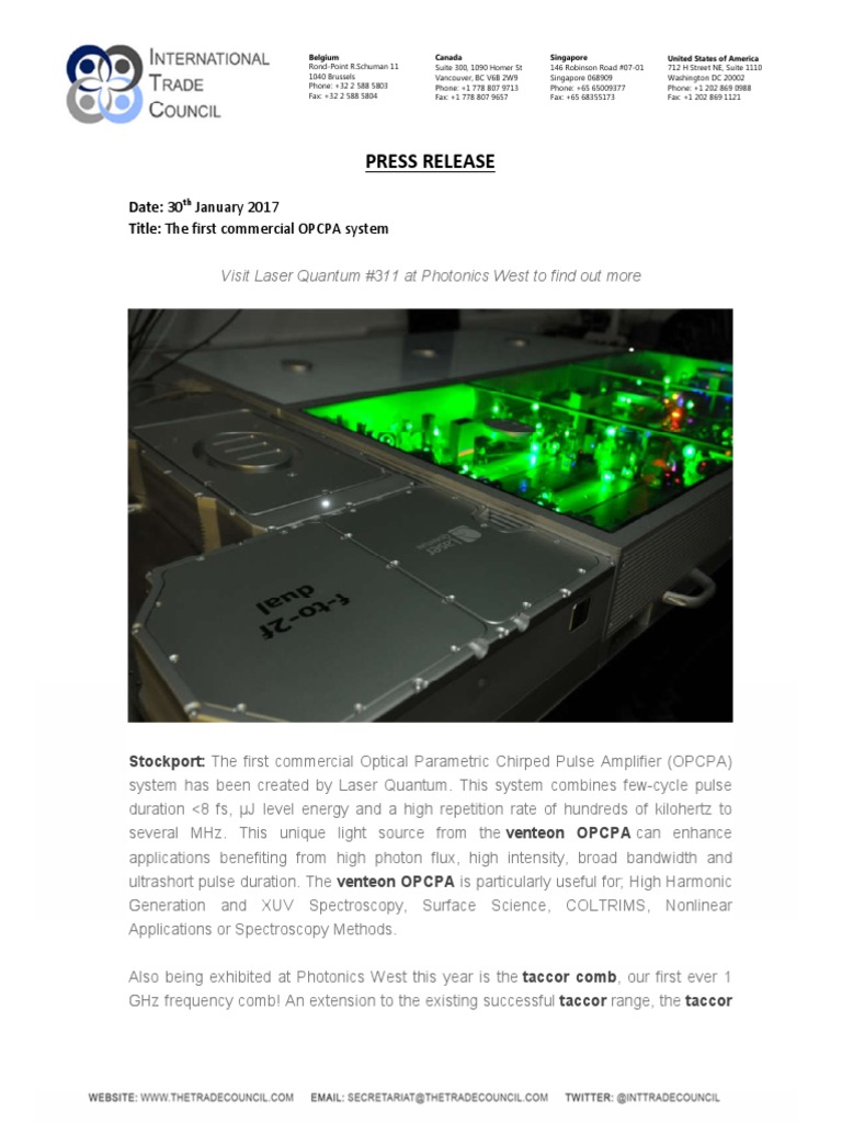 The First Commercial OPCPA System | PDF | Laser | Ultrashort Pulse