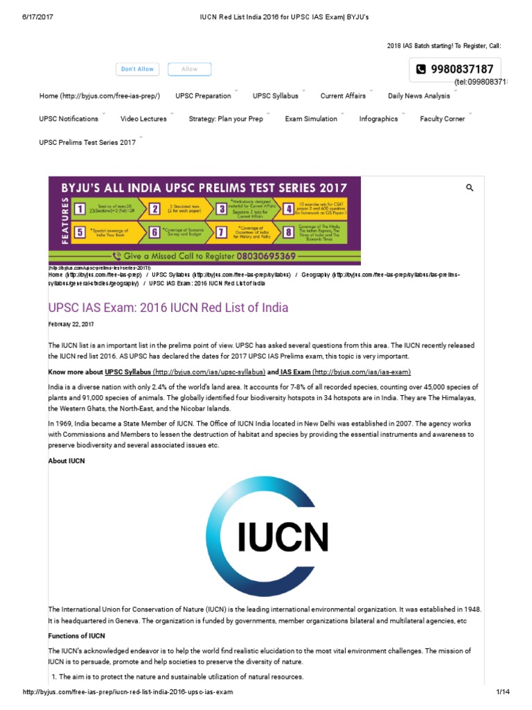 Iucn Red List India 2016 For Upsc Ias Exam - Byju's | PDF | Endangered ...