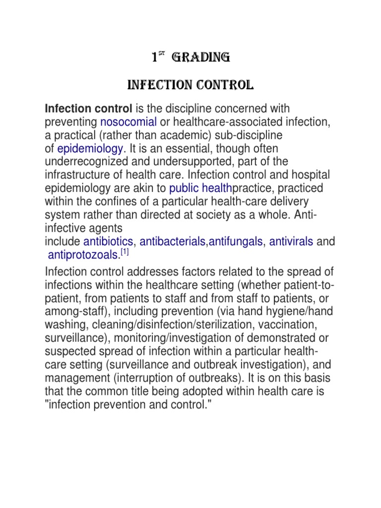 1 Grading Infection Control | PDF | Infection Control | Medical Humanities