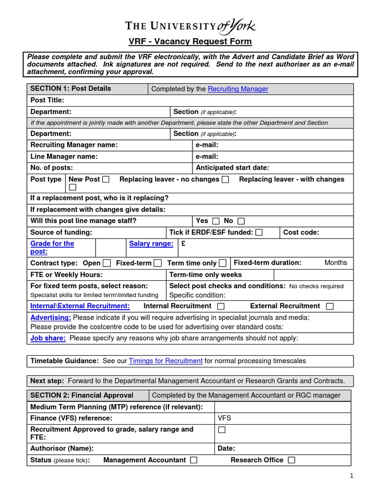 Vacancy Request Form | Recruitment | Email