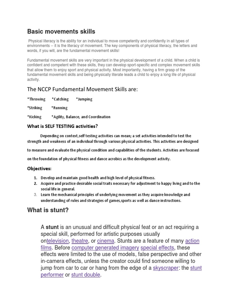 Basic Movements Skills: The NCCP Fundamental Movement Skills Are | PDF ...
