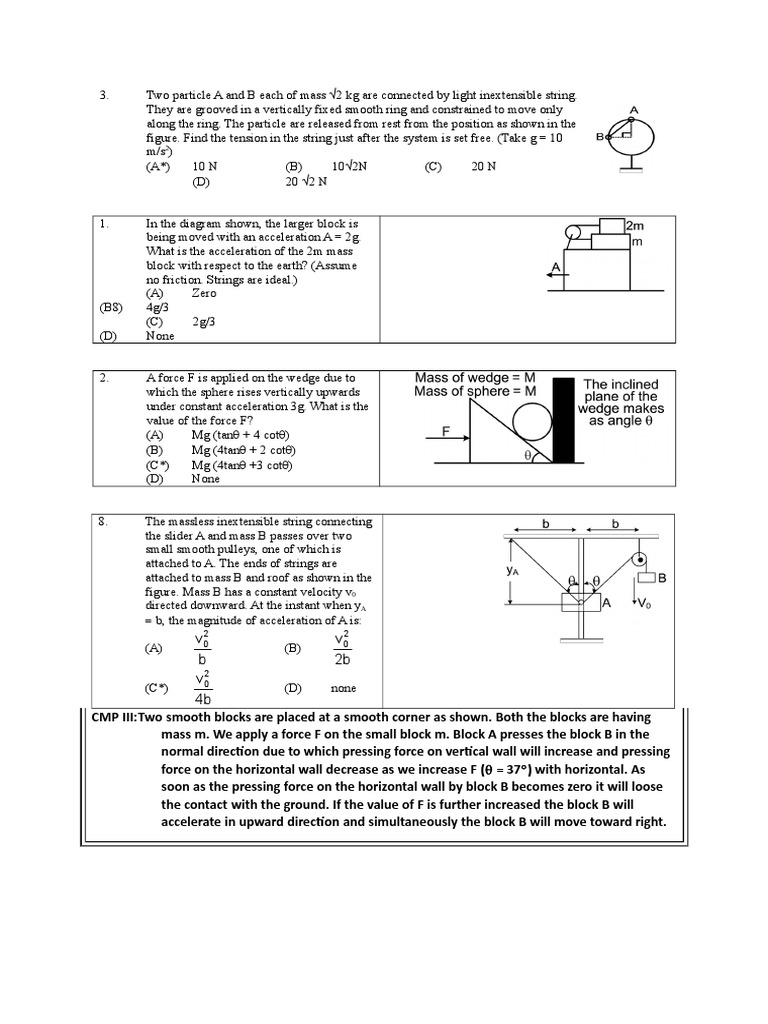 NLM Constraint Relation Practice Sheet | PDF | Force | Mass