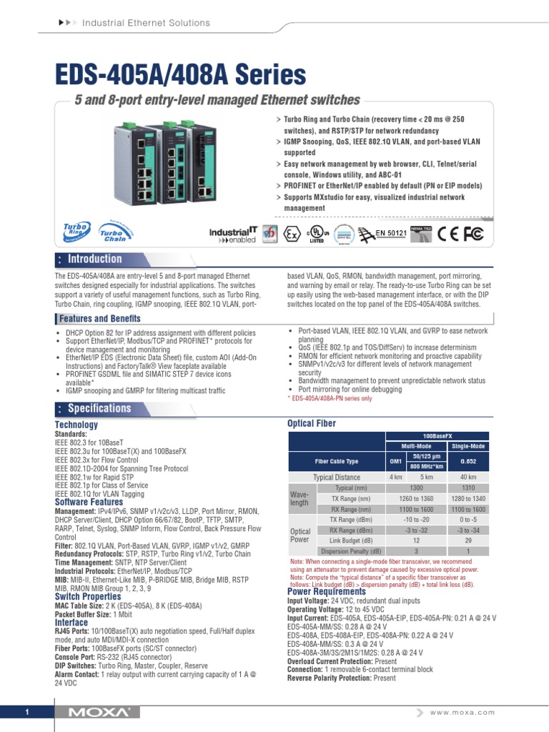 EDS-405A 408A Series PDF | PDF | Network Switch | Ethernet