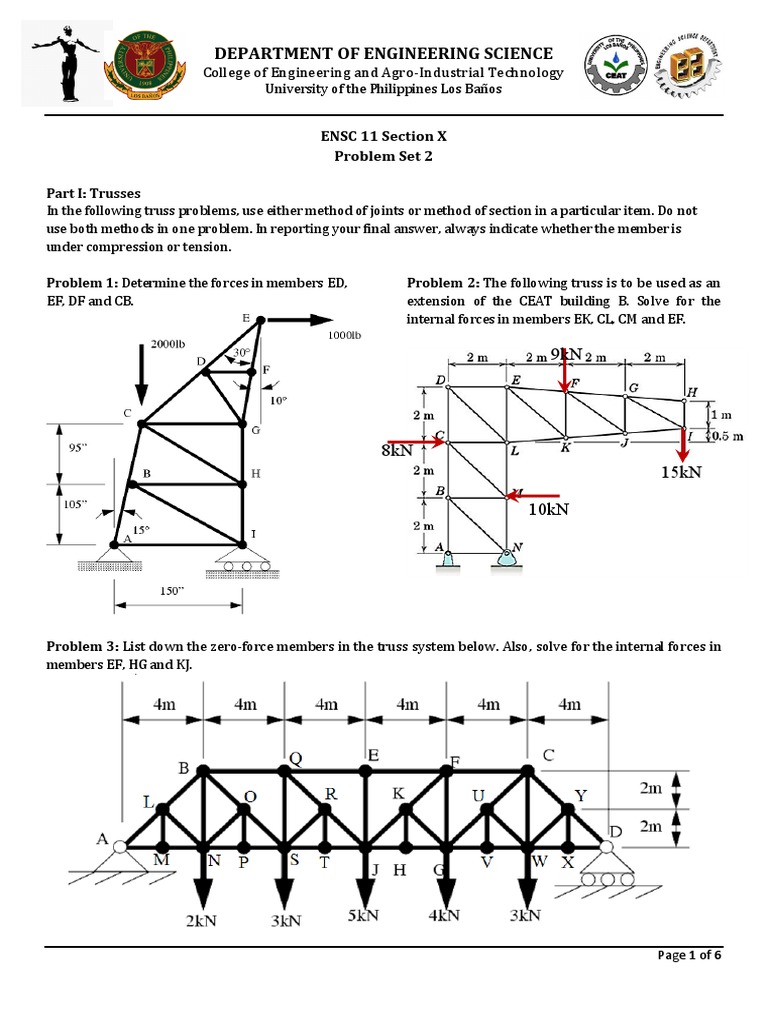 ENSC 11 Problem Set 2 | PDF | Truss | Force