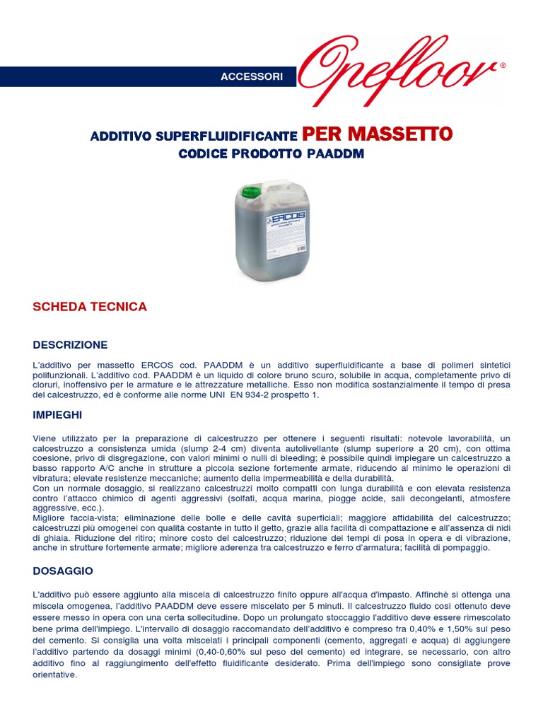 Scheda Tecnica Additivo Per Massetto | PDF