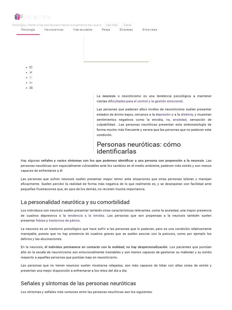 Neurosis (Neuroticismo) - Causas, Síntomas y Características | PDF ...